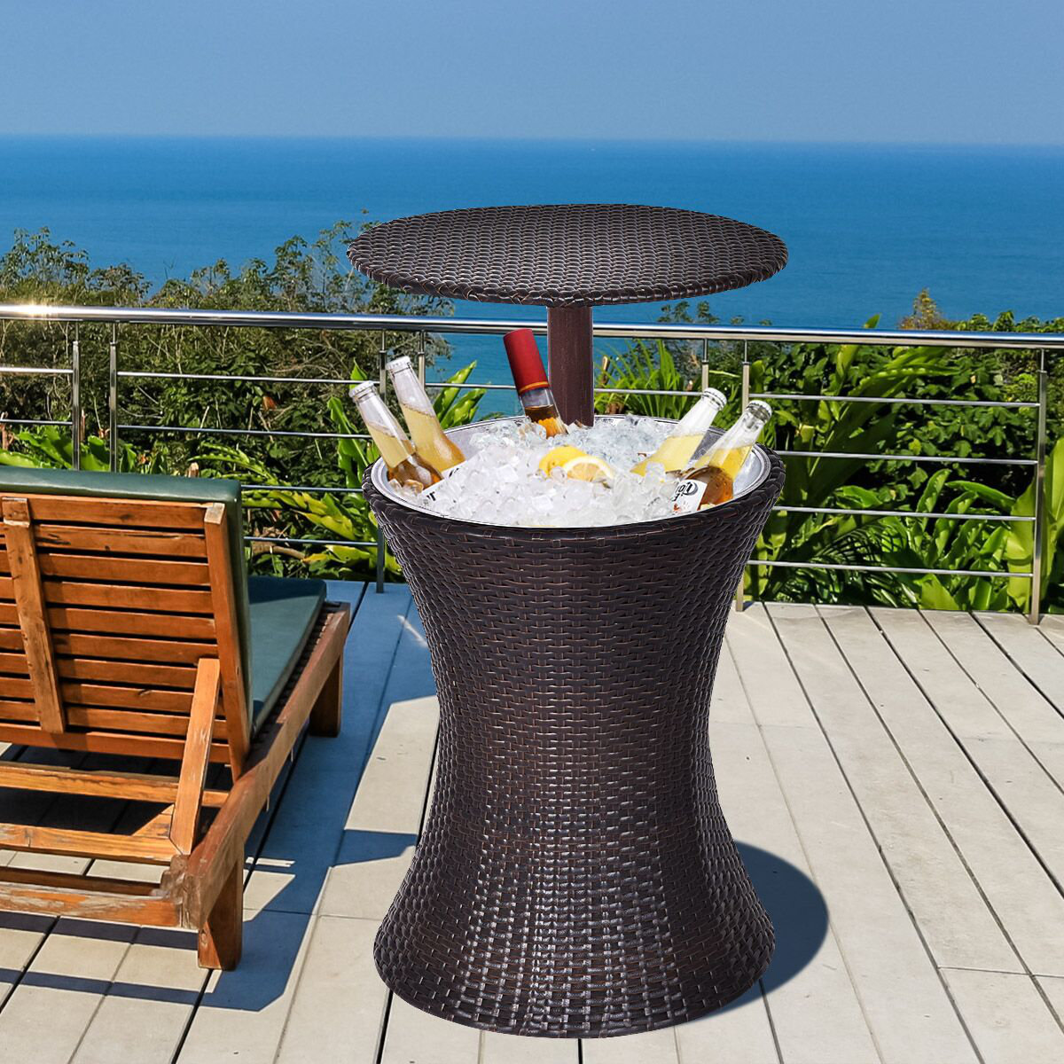 Rattan style outdoor cool bar ice cooler table store